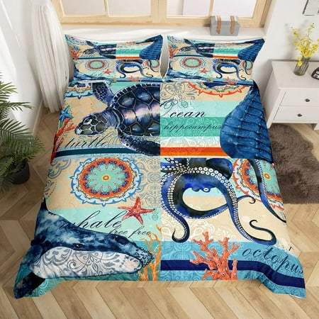 Sea Marine Bedding Set for Girls Boys Octopus Seahorse Ocean Turtle ...