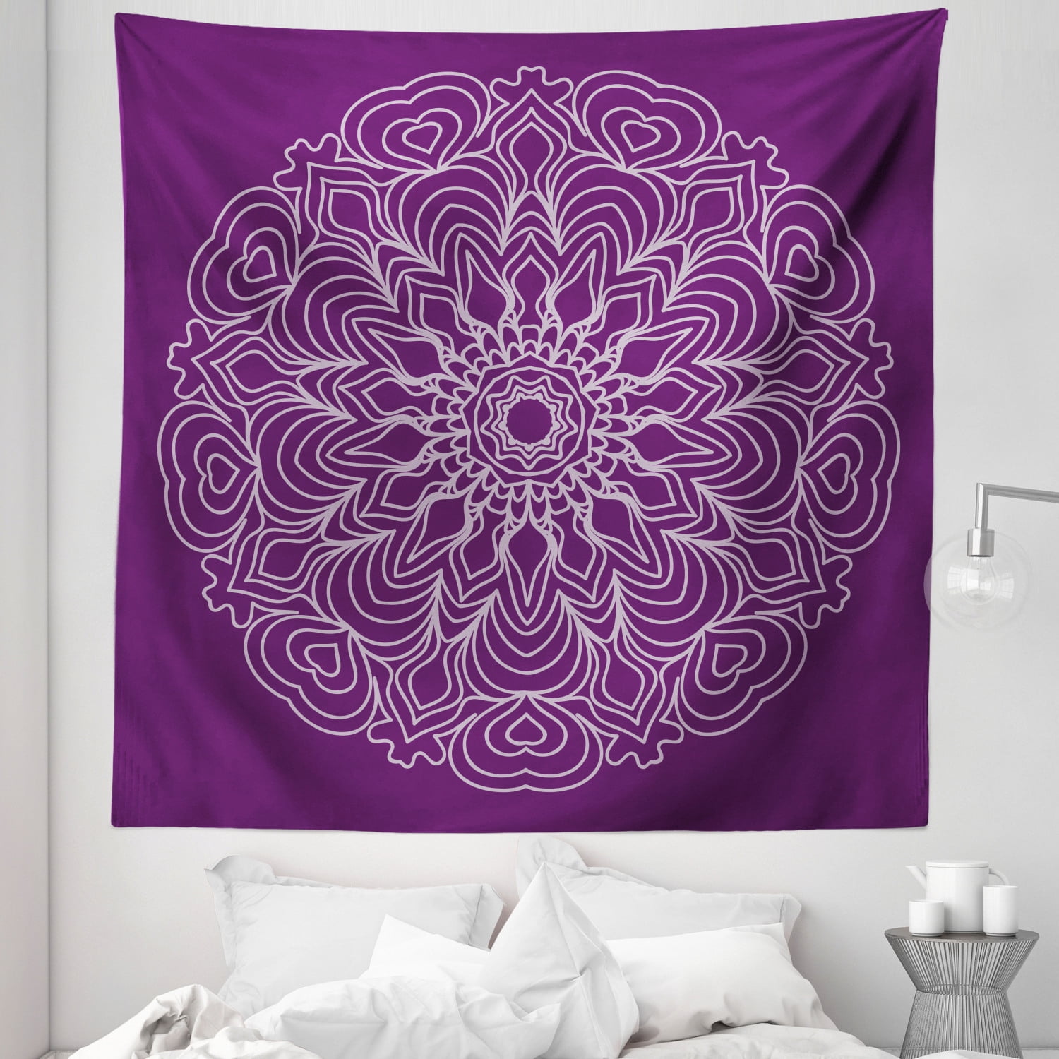 Purple Mandala Tapestry, Lacework Curlicue Design with Abstract Curves ...