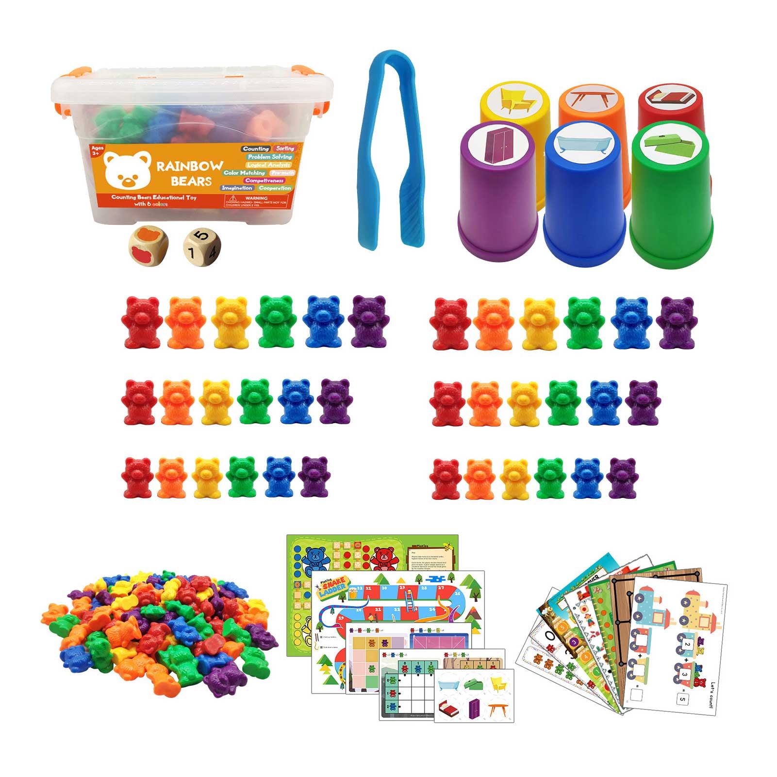 AIHOME Rainbow Counting Bears Toy Set Number Color Recognition Game ...