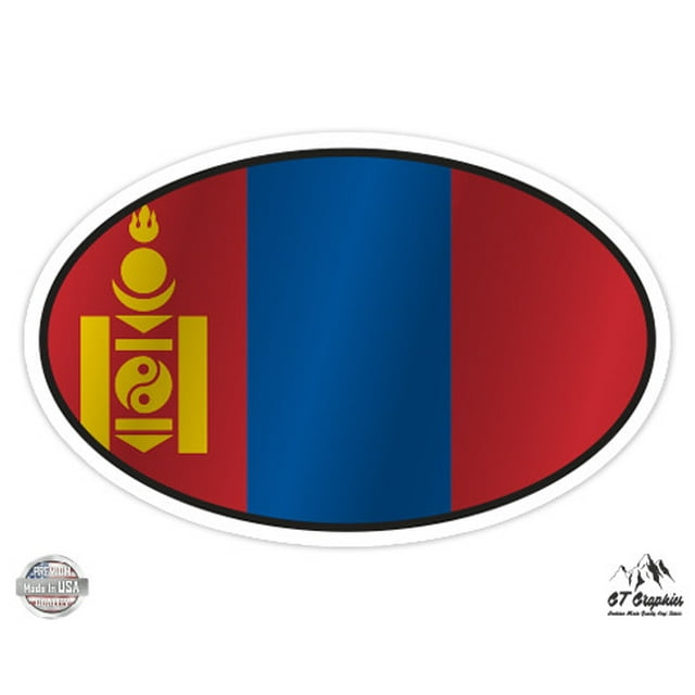 Mongolia Flag Oval - 5" Vinyl Sticker - For Car Laptop I-Pad ...