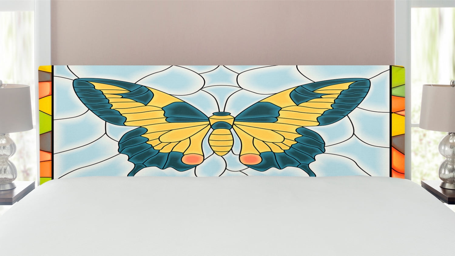 Butterflies Headboard, Butterfly in Stained-Glass Window with Frame ...