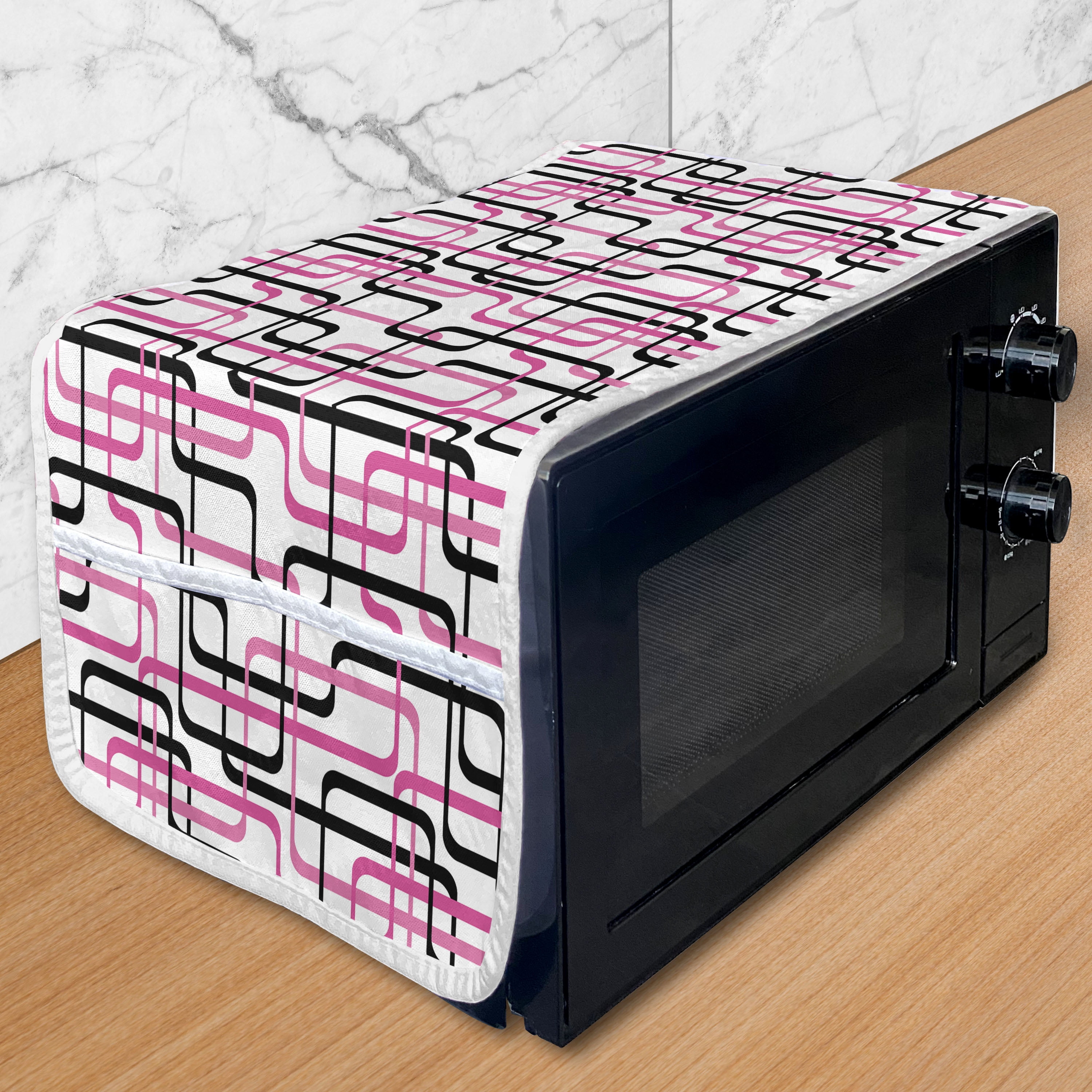 Geometric Microwave Oven Cover, Sixties Inspired Wavy Lines Vibrant ...