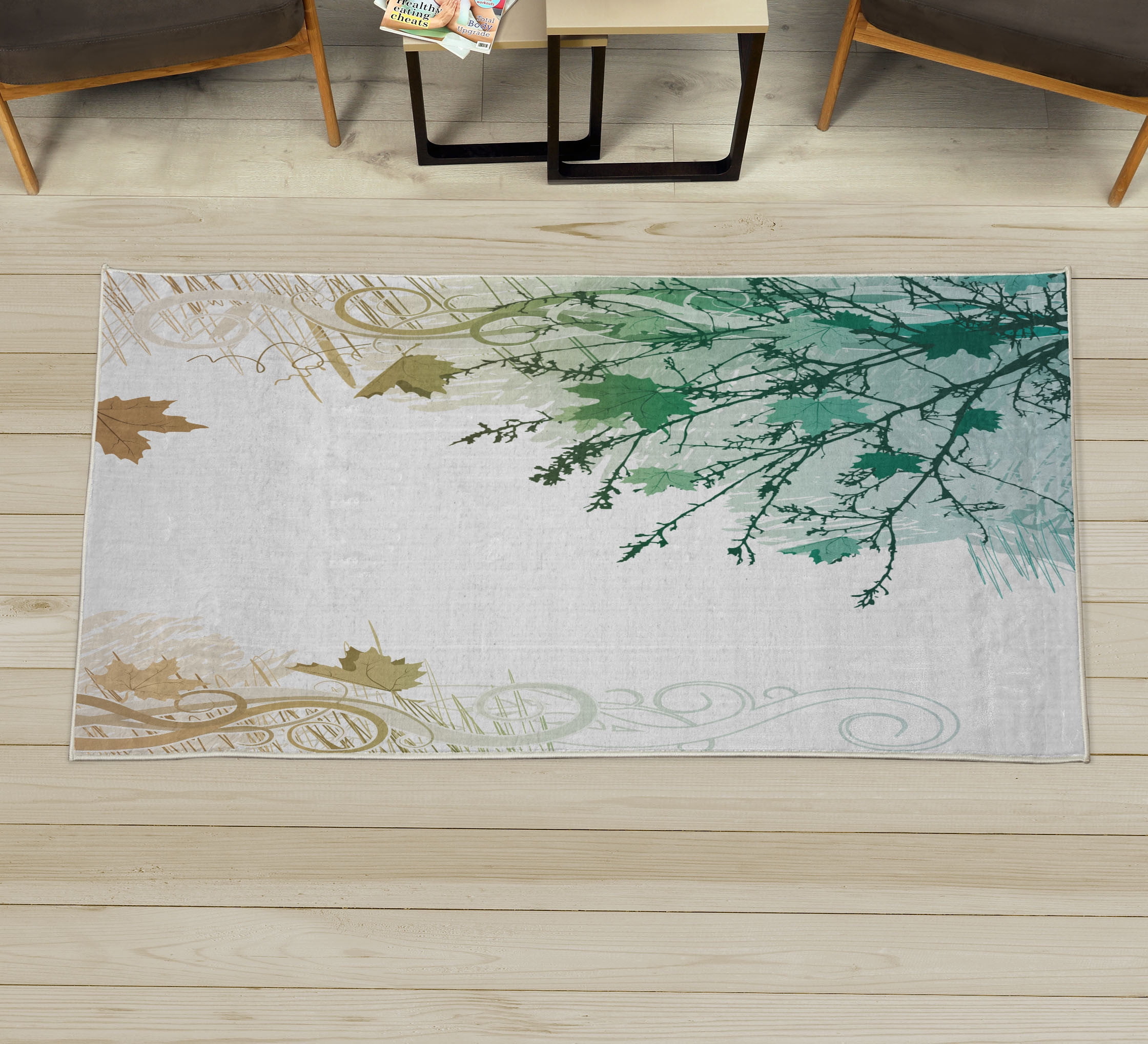 Nature Decorative Rug, Autumn Maple Leaves Branches in Fall Earthen ...