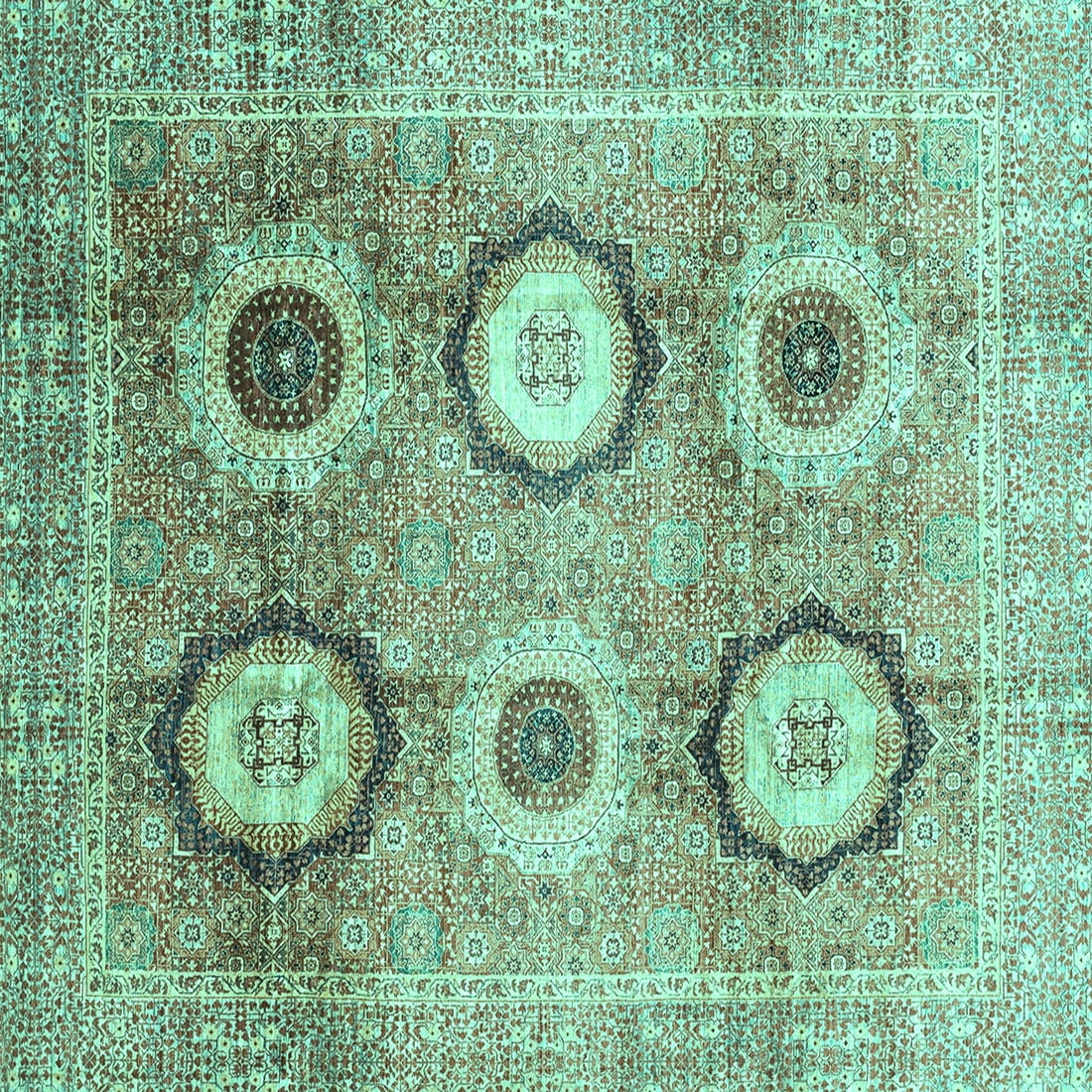 Ahgly Company Indoor Square Abstract Turquoise Blue Modern Area Rugs, 6 ...