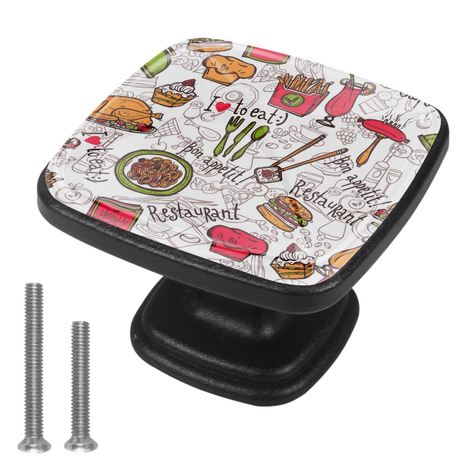 4 Pcs Cabinet Handle Drawer Pulls Food Pattern Knobs with Screws Square ...
