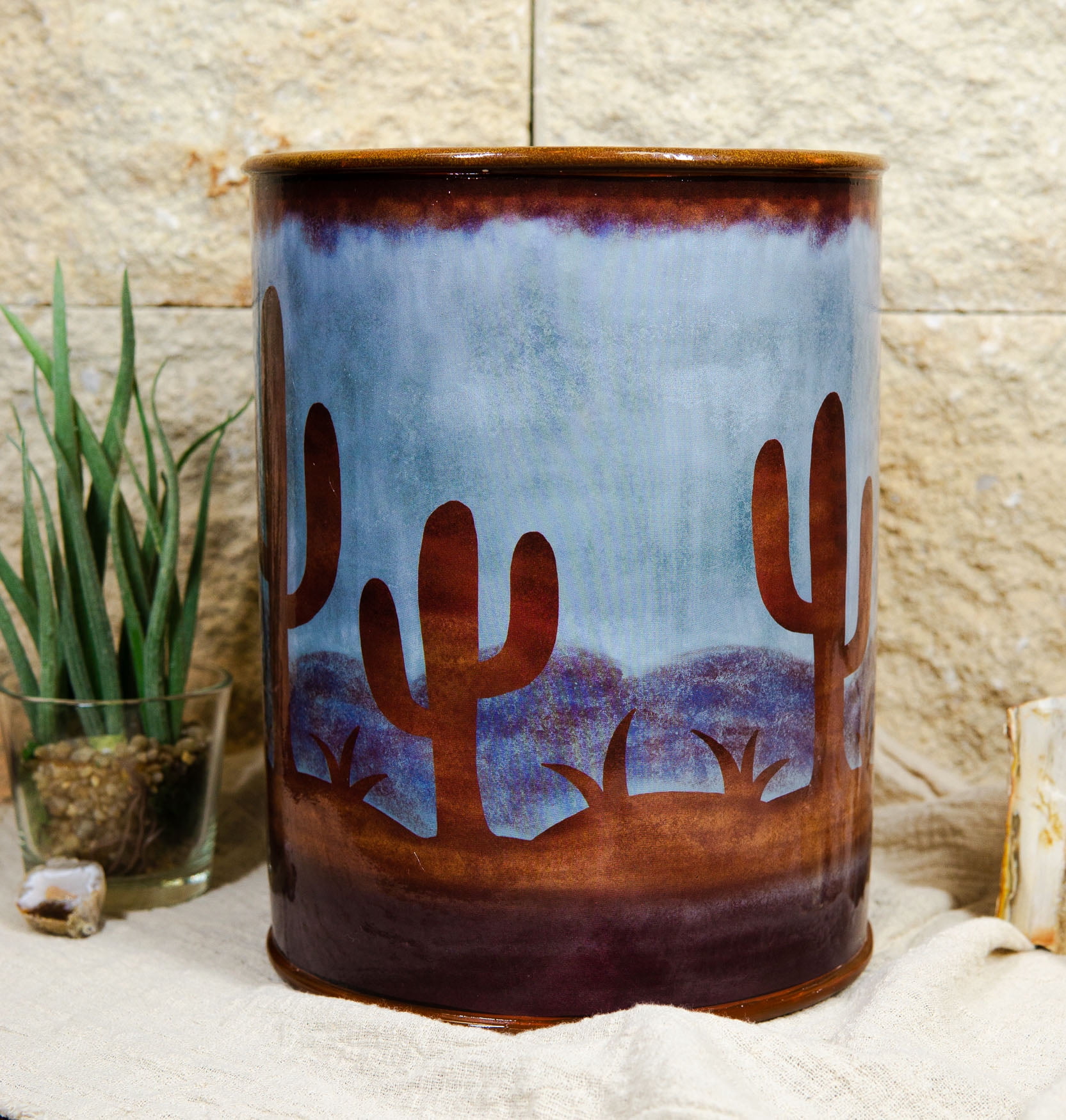 Ebros Rustic Southwestern Desert Cactus Arizona Utility Waste Basket ...