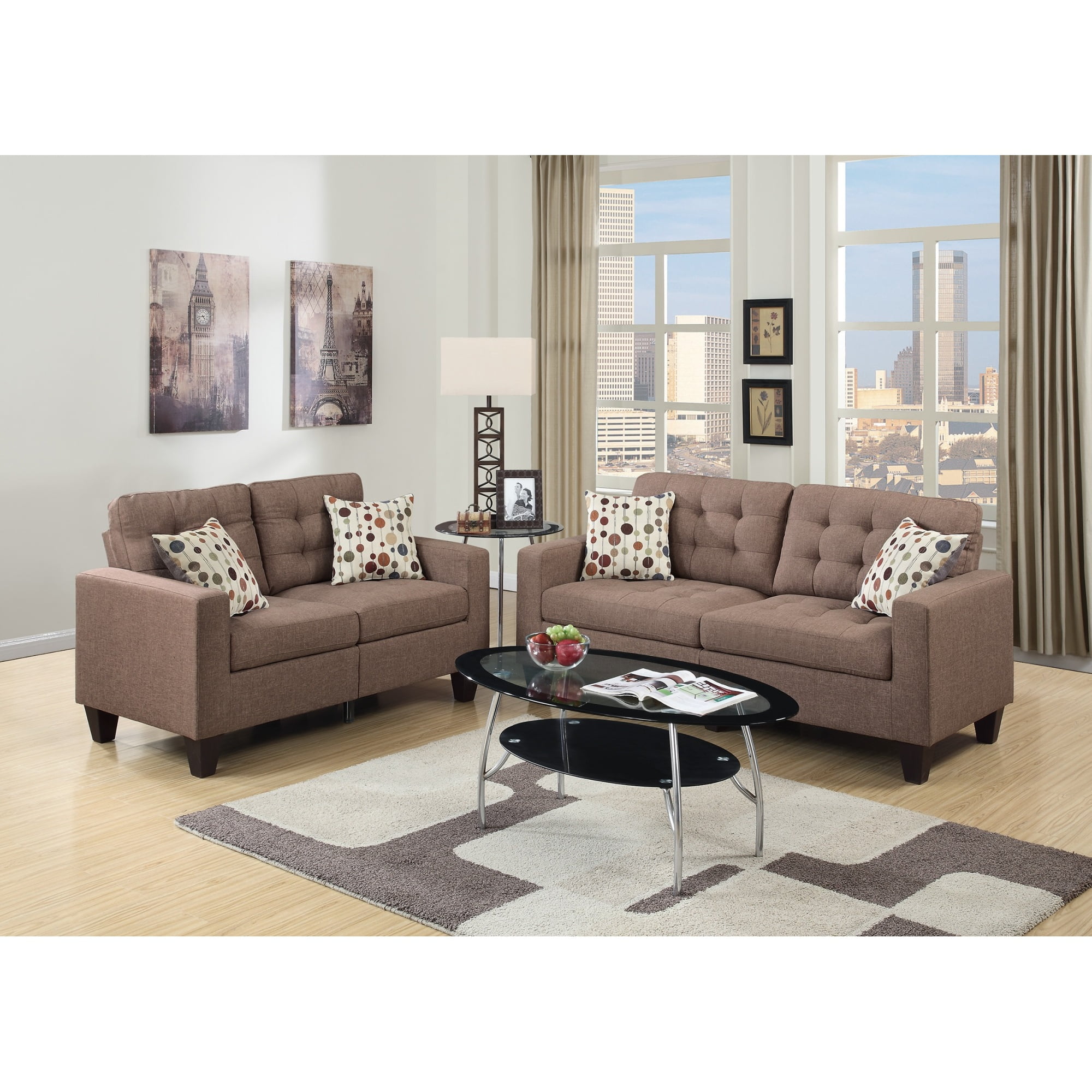 Dawn Whisper Living Room Furniture 2pc Sofa Set Polyfiber Tufted Sofa ...