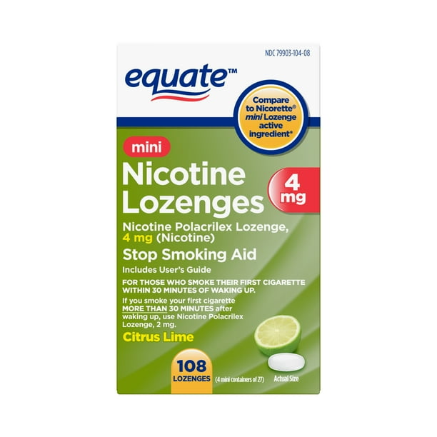 Equate Mini Nicotine Polacrilex Lozenge 4 Mg Citrus Flavor 108 Count