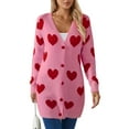 Cardigans for Women Valentine's Day Cute Heart Printed Mid-Length Button Down Cardigan Sweaters ...
