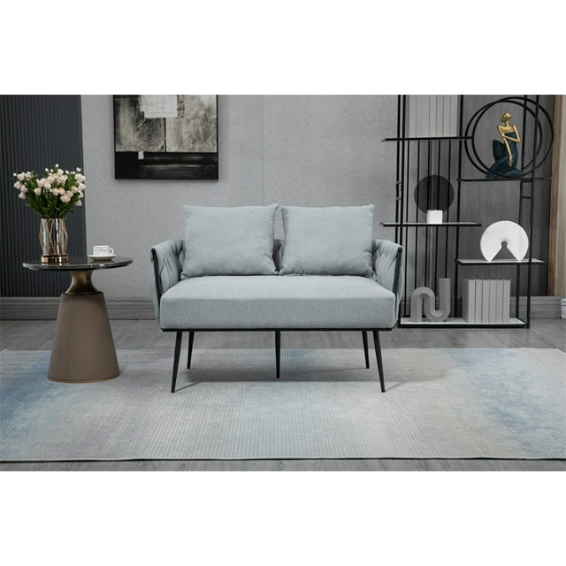 Tufted Sofa with Metal Frame, Velvet Accent Sofa with Arm and Backrest ...