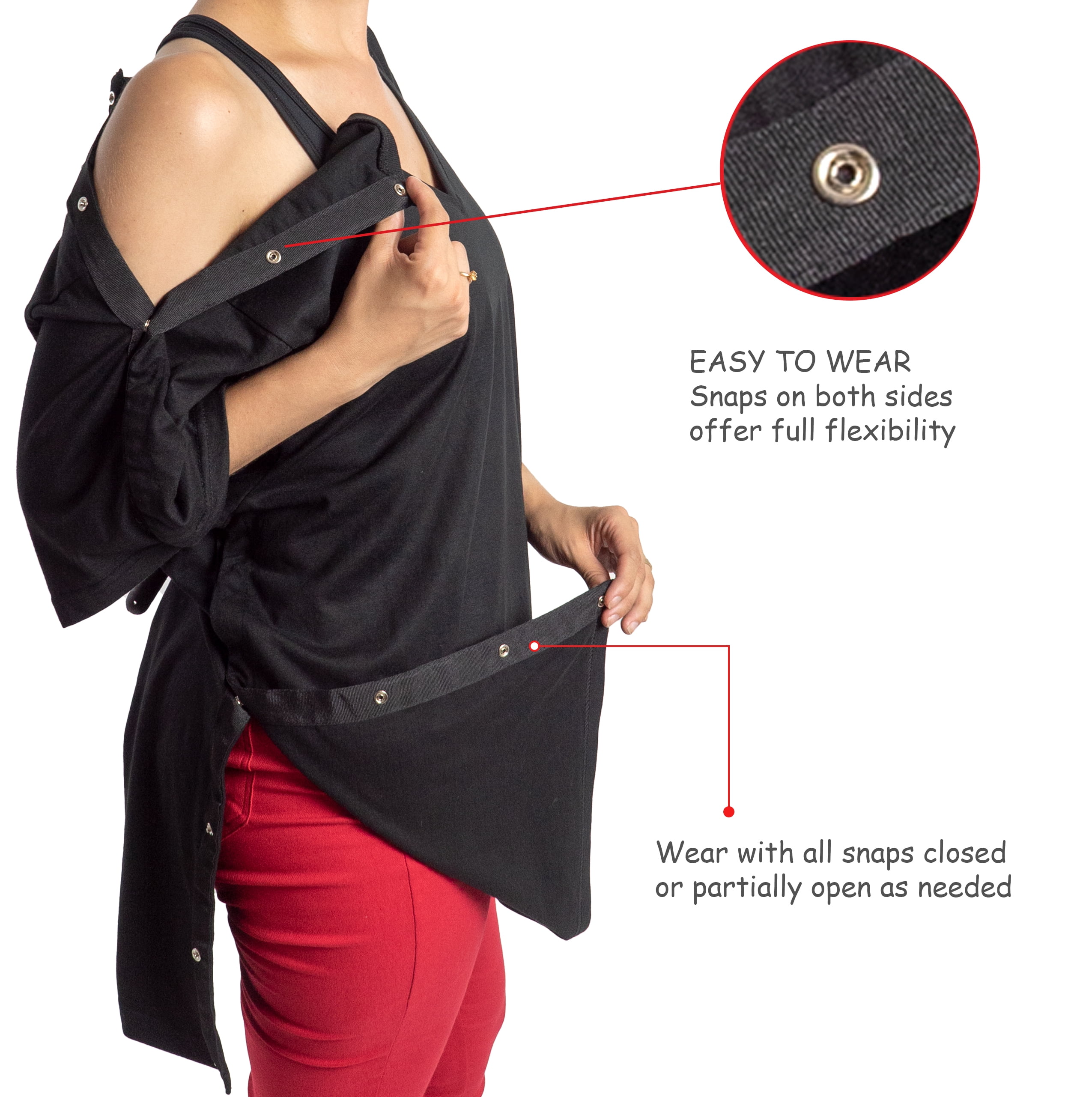Post Surgery Shirt with Discreet Left & Right Side Snap Access (XL ...