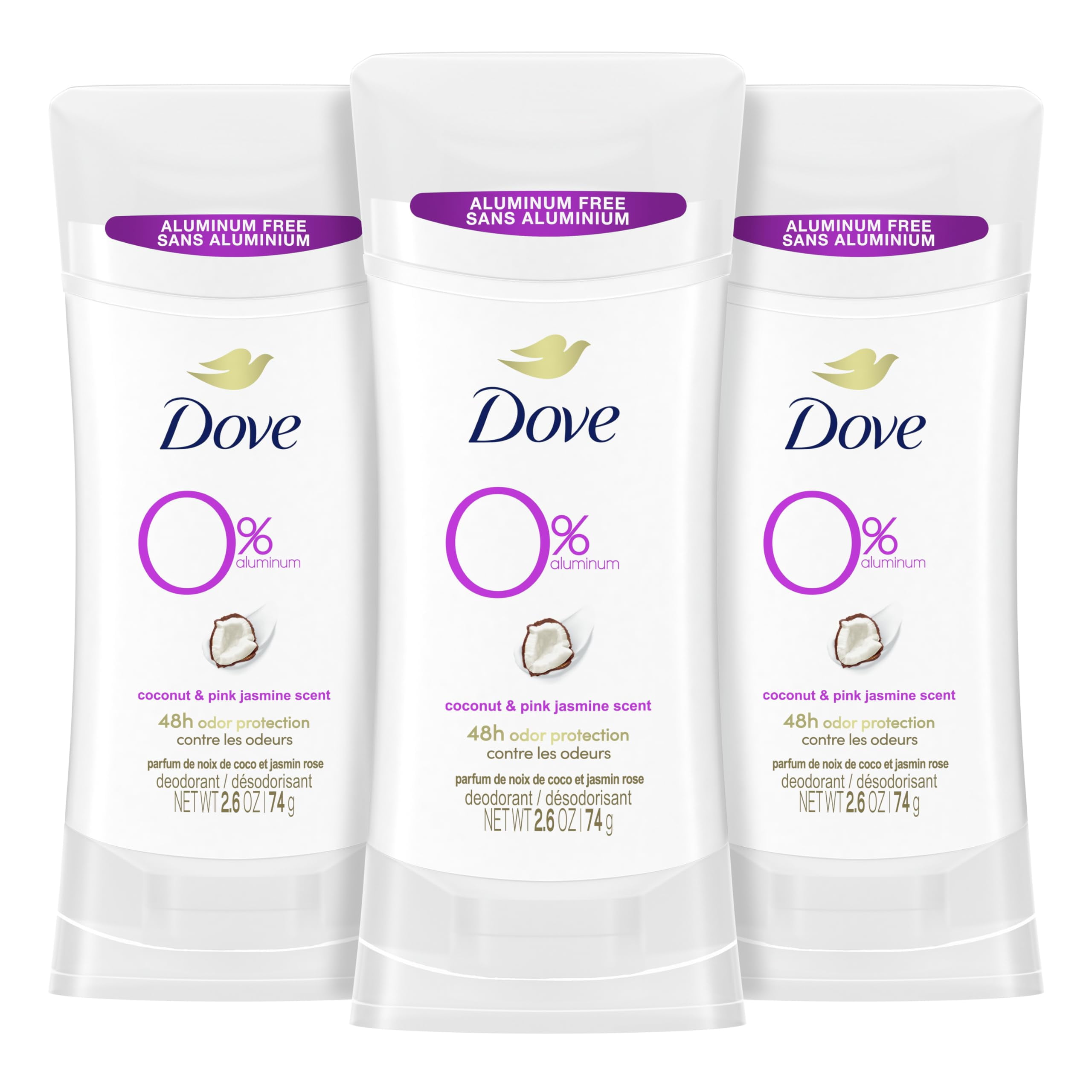Desodorante Dove sin aluminio, protección contra olores de 24 horas, 3 ...