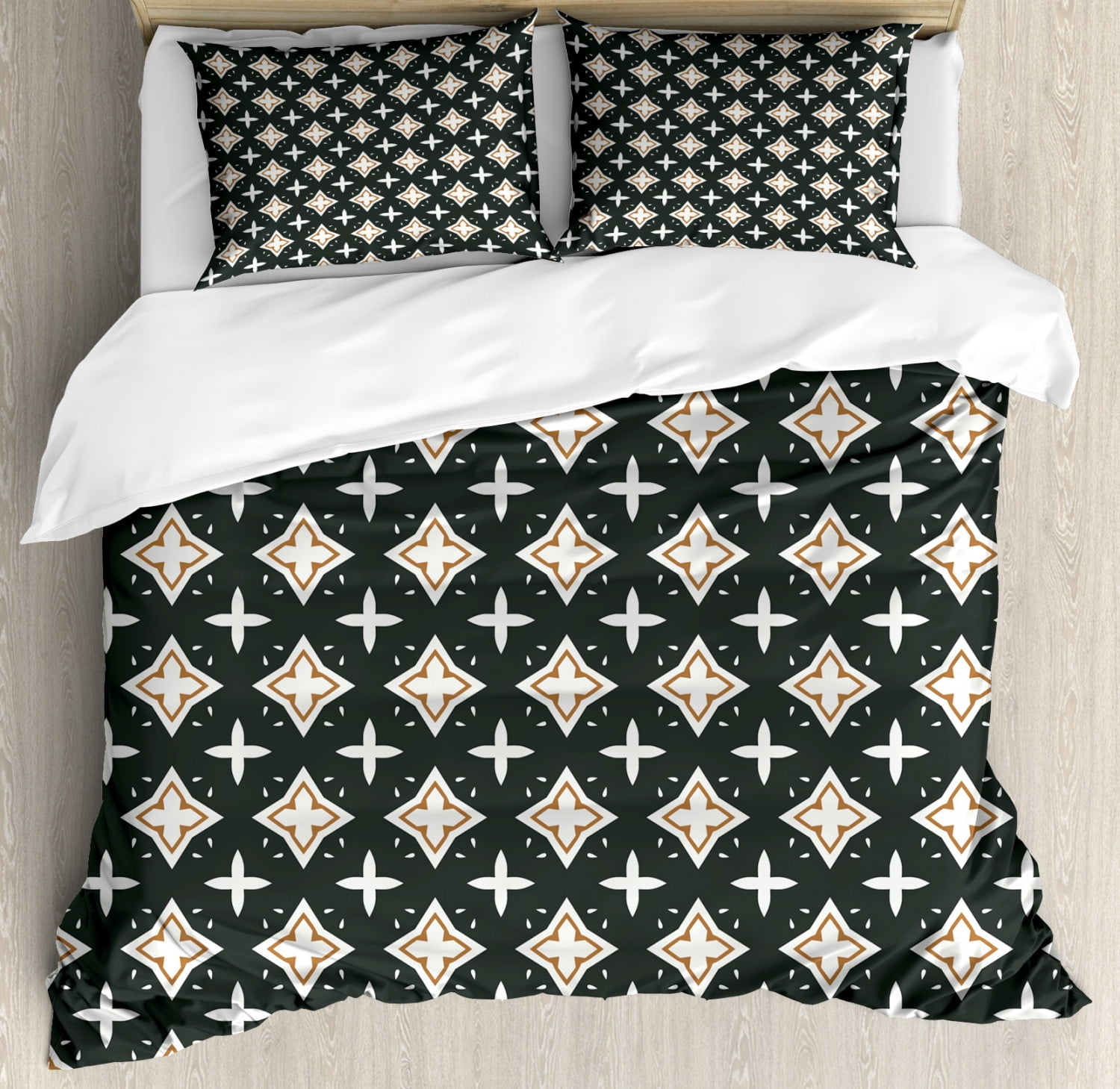 Retro King Size Duvet Cover Set, Geometric Pattern with Oval Shapes and ...
