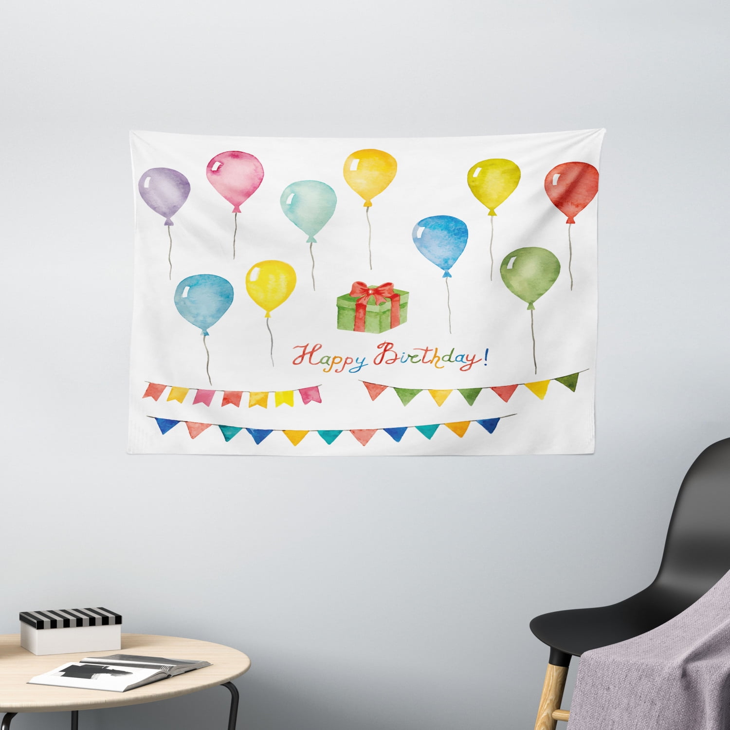 Birthday Decorations Tapestry, Watercolor Set for Celebration Flags ...