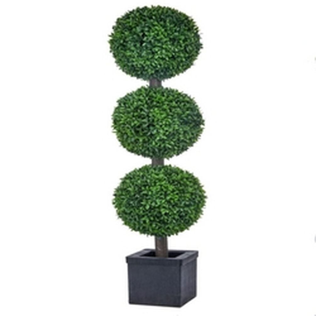 UV Protected 48" Potted American Boxwood Triple Ball Topiary Faux ...