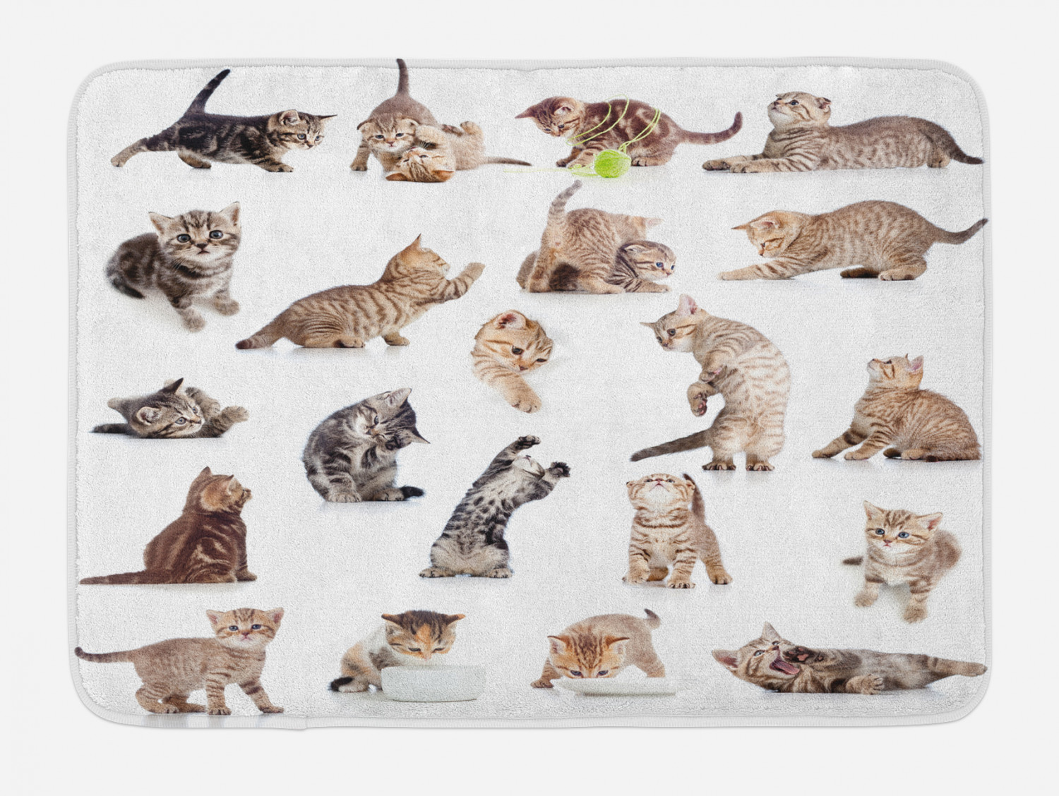 Cat Bath Mat, Collection of Funny Playful Cats on White Background Pets ...