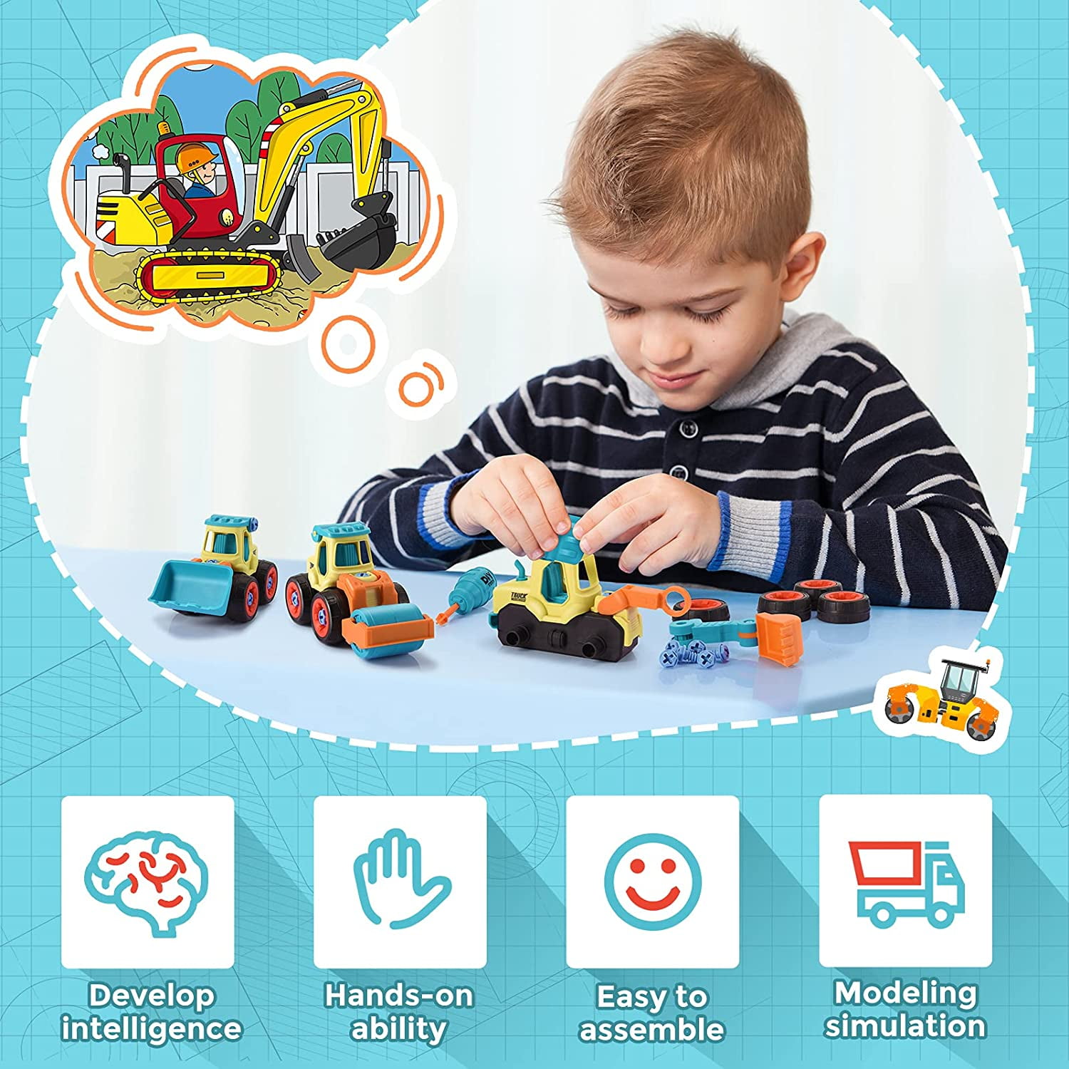 Aimtyd Construction Toys For 3 8 Year Old Boys Girls Diy Toys Cars Take Apart Toys Trucks Construction Digger Sand Toys For Kids Gifts For 3 8 Years