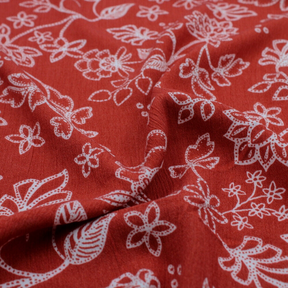 FREE SHIPPING!!! Cinnabar Ecru Floral Pattern Printed Rayon Crepon ...