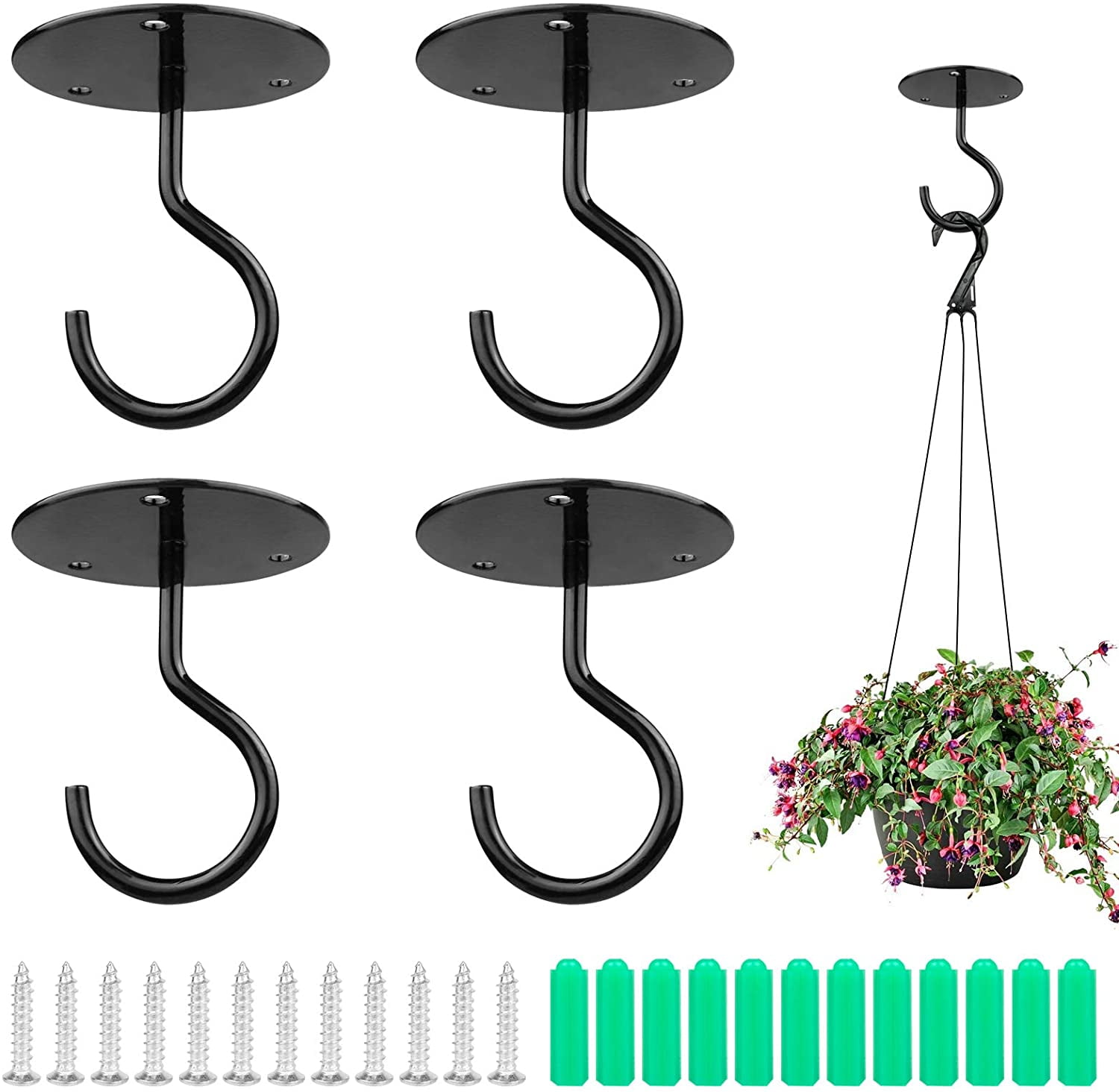 4 Piece Metal Wall Hooks Wall Mount Ceiling Hooks Plants Swag Hooks ...