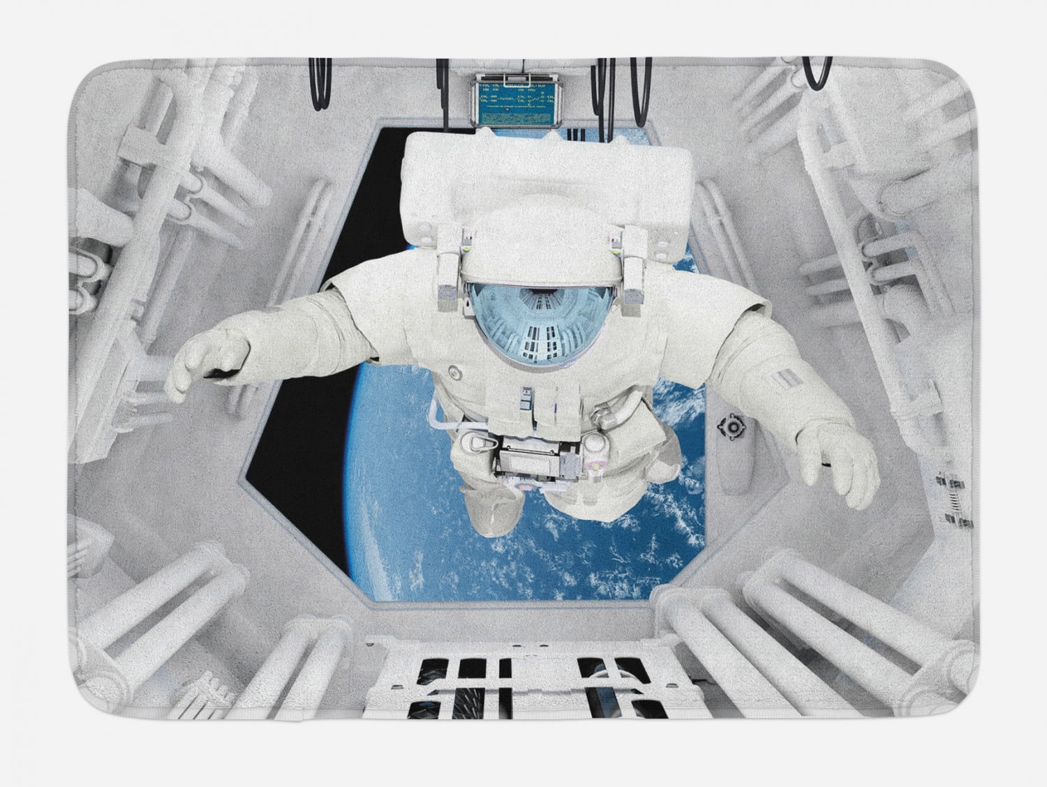 Outer Space Bath Mat, Astronaut inside Spaceship Cosmic Journey ...