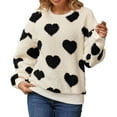 Women's Fuzzy Fleece Sweatshirts 2023 Winter Long Sleeve Heart Print Crewneck Sherpa Pullover ...