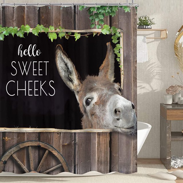 SPXUBZ Funny Donkey Shower Curtains,Farm Animal Rustic Farmhouse ...