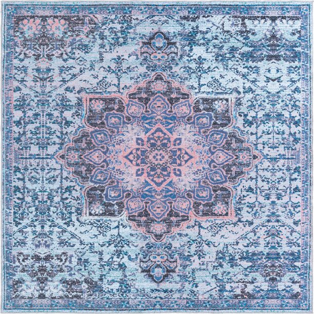 Rugs.com Francesca Collection Washable Rug – 10 Ft Square Light Blue ...