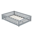 uhomepro Queen Floor Bed Frame, Floor Bed Frame with Fence and Door ...