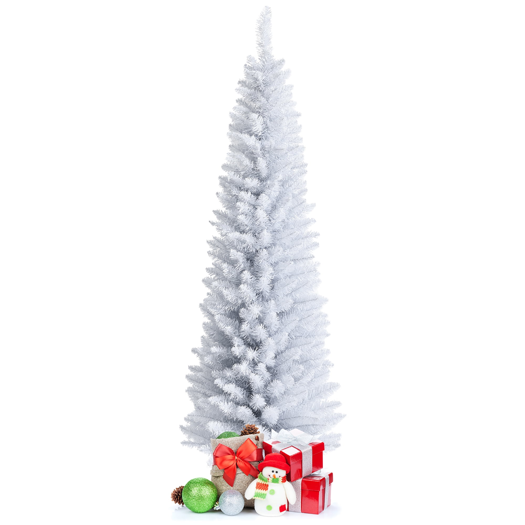 Costway 6ft Unlit Artificial Slim Pencil Christmas Tree with Metal ...
