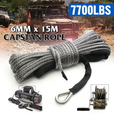 50 FT 7700LB Synthetic Winch Line Cable Pulling Rope with Sheath ATV ...