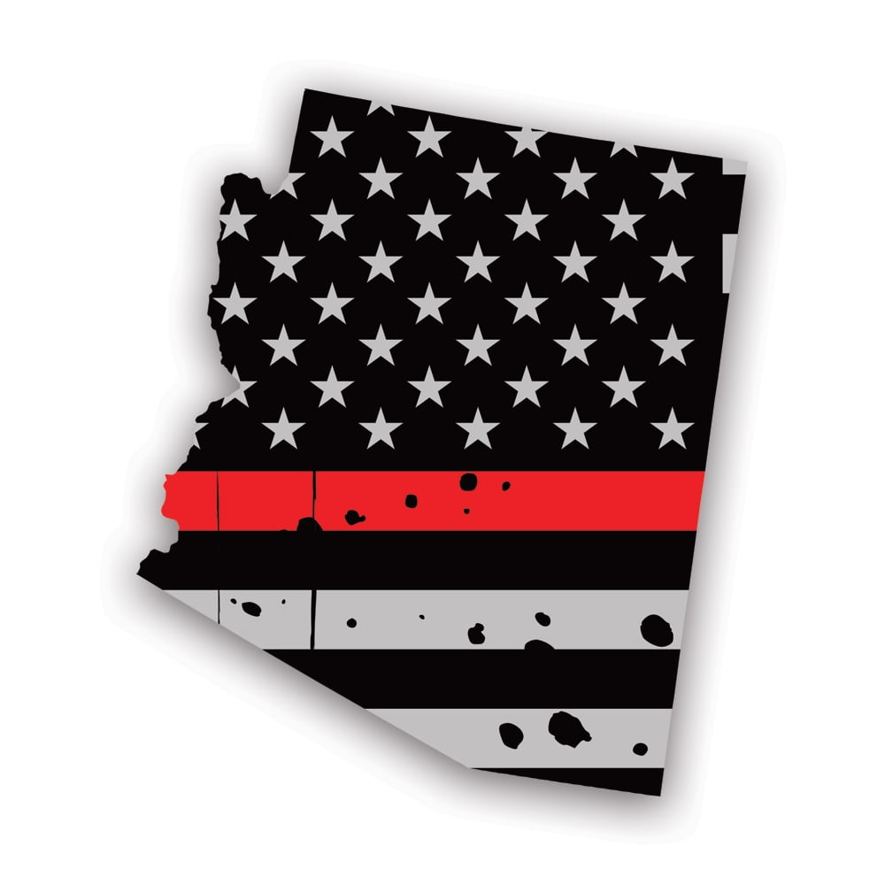 Distressed Arizona State Shaped Subdued US Flag Thin Red Line Sticker ...