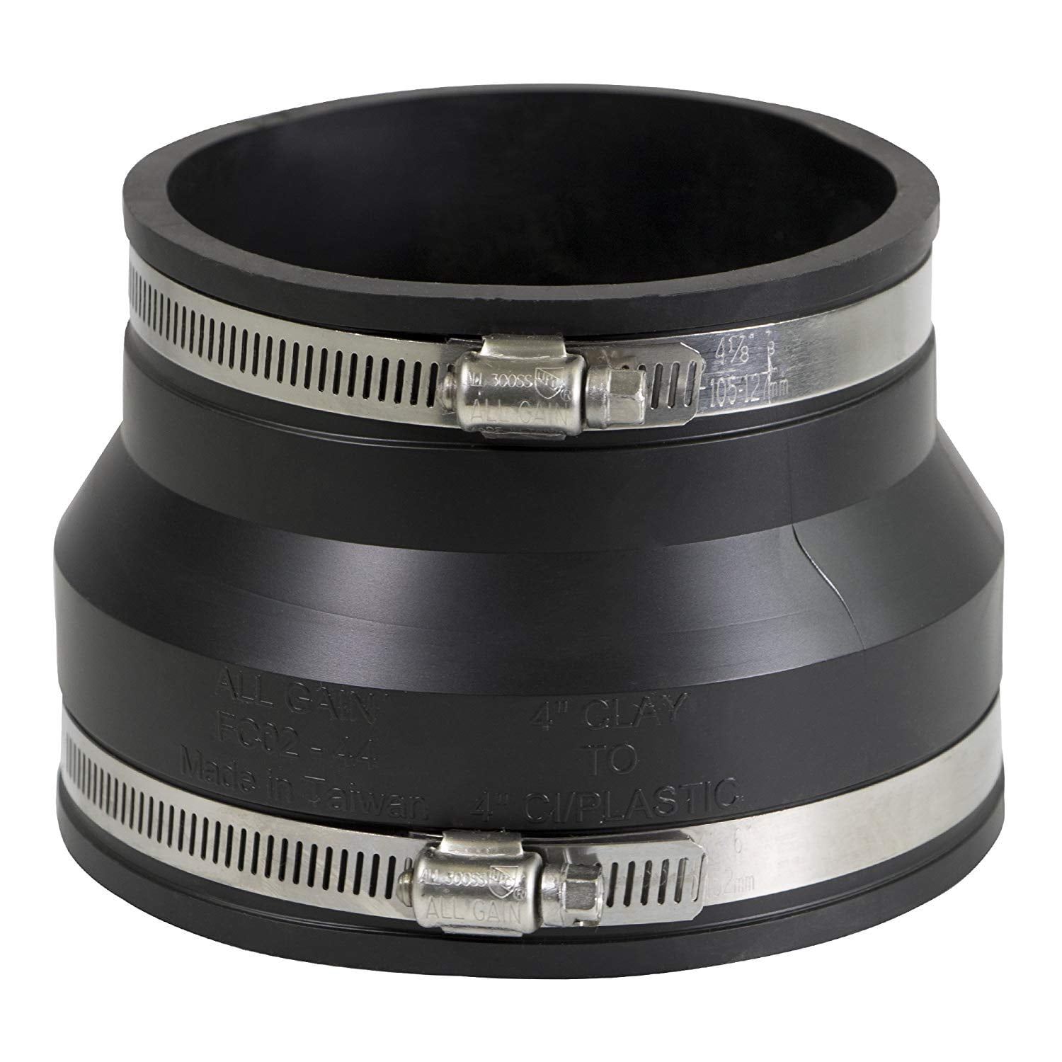 4 x 4 Flexible Coupling 4 Cast Iron/Pvc x Clay 4 with Stainless Steel ...