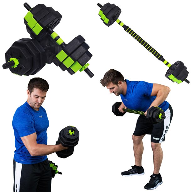 GoZone 40lb Adjustable Dumbbell/Weight Set – Black/Green, Anti-roll ...