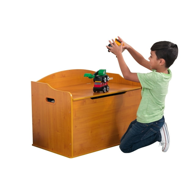 KidKraft Austin Wooden Toy Box/Bench with Safety Hinged Lid - Honey ...