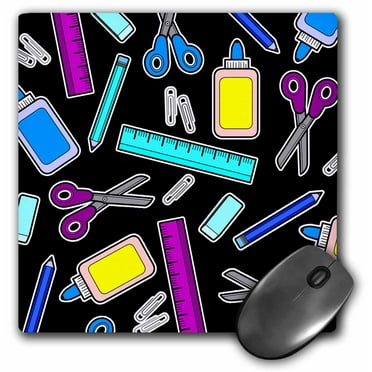 3dRose Cute Cartoon Primary Colors School Supplies - Black, Mouse Pad ...