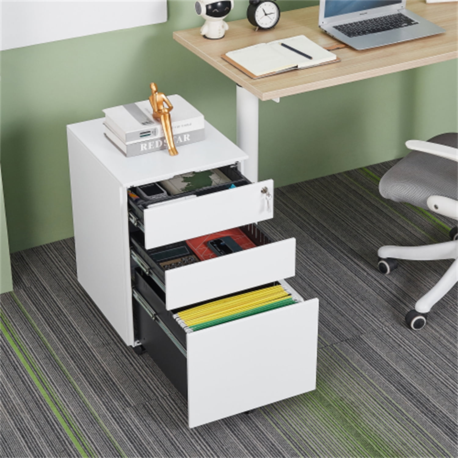 Leiln.Z 3 Drawer Mobile File Cabinet with Lock, Under Desk Metal File ...