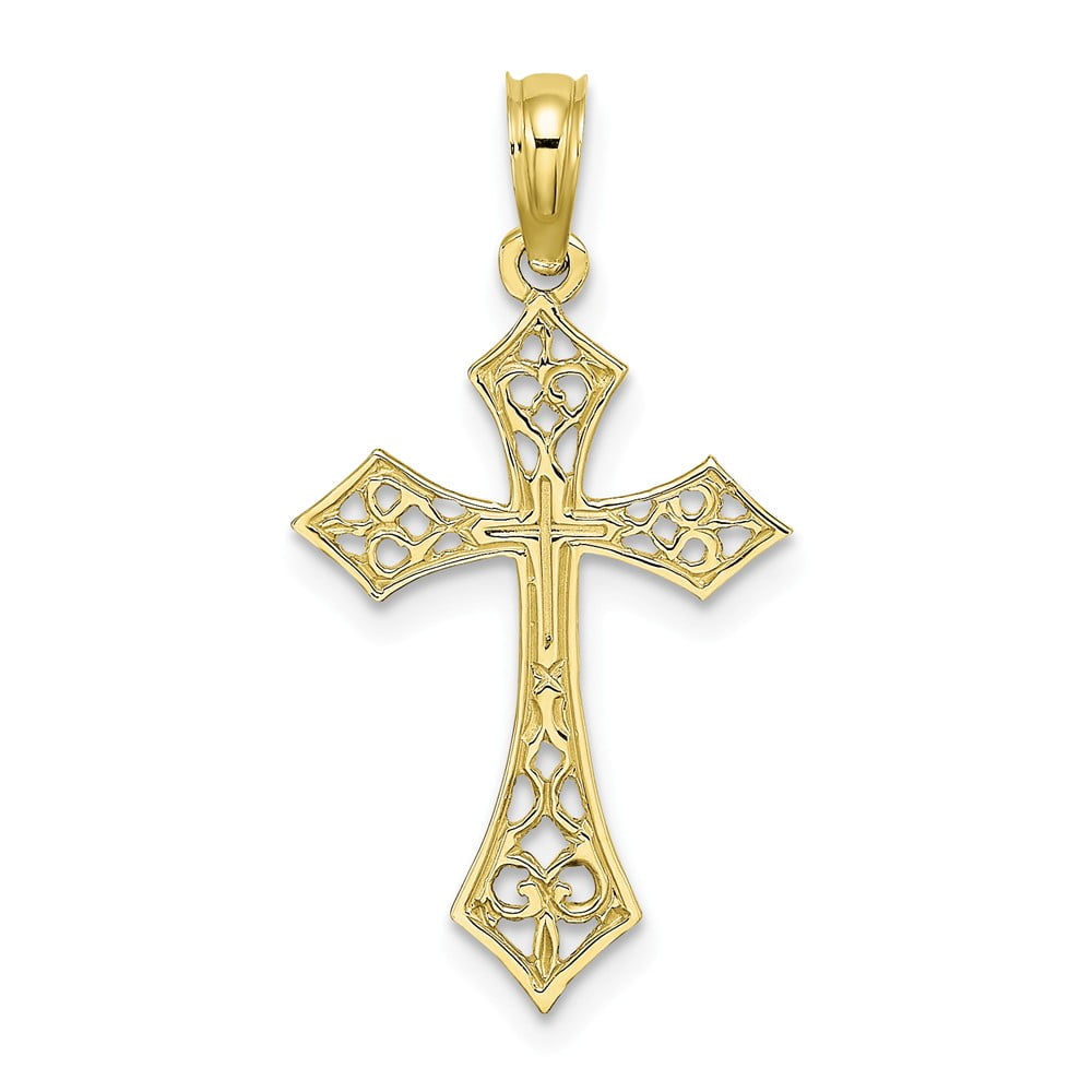 FB Jewels 10K Yellow Gold Cross with Diamond Shape Filigree Tips and ...