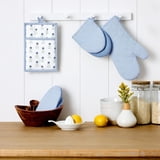 Beautiful Oven Mitt Set with Potholder and Mini Mitts, Cotton, Blue ...