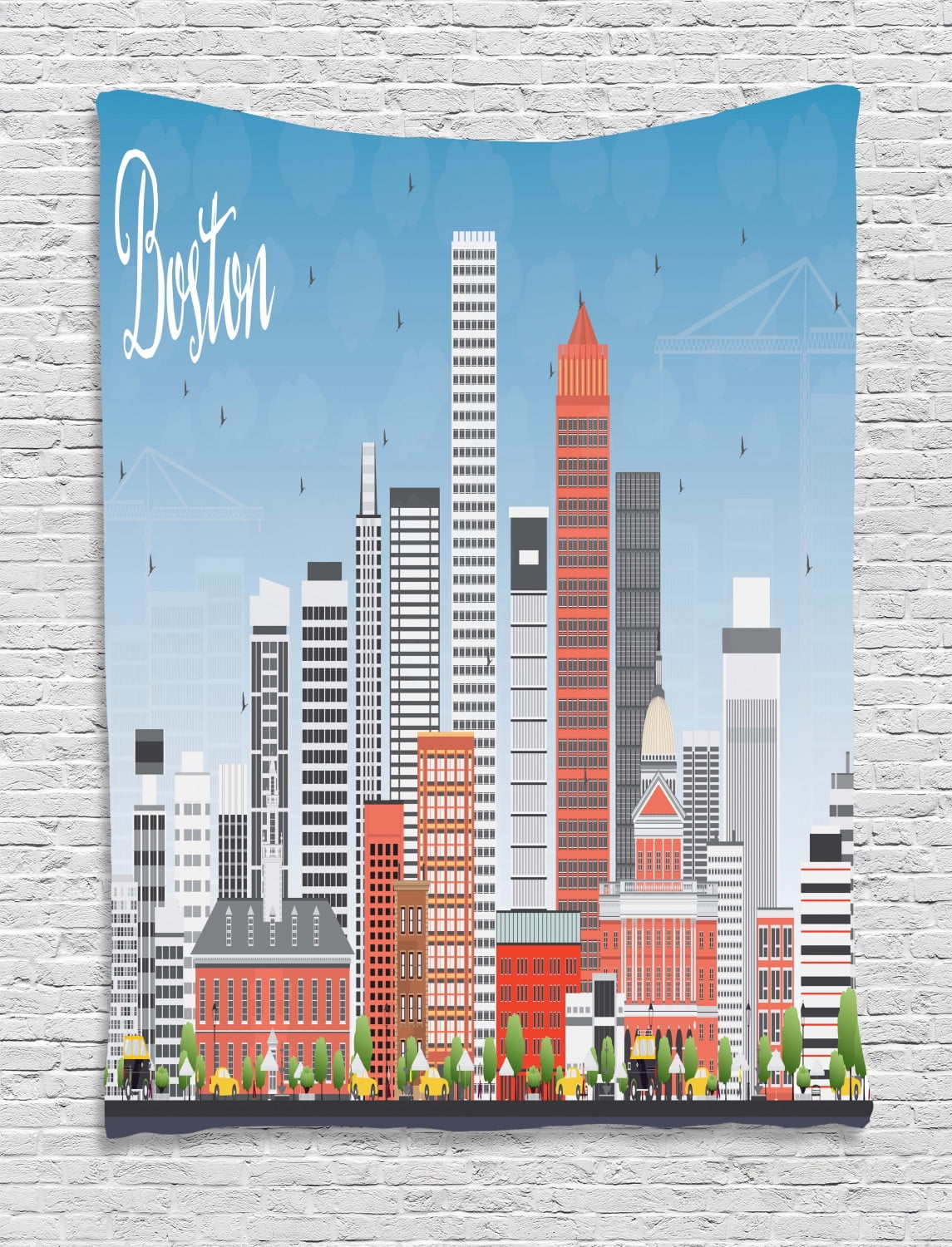 Boston Tapestry, A Scene of Vibrant City Life Detailed Illustration of ...