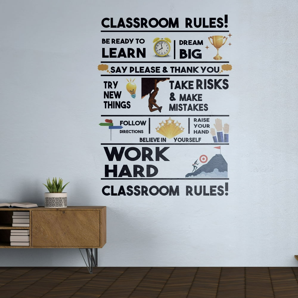Removable Classroom Rules Vinyl Wall Decal Quotes - 20" x 27" Adhesive ...