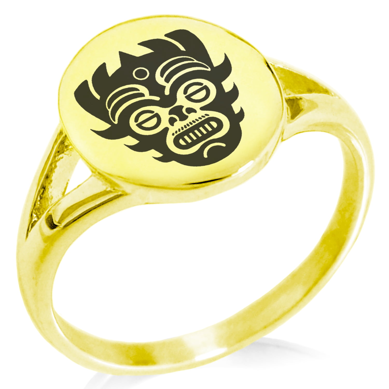 Stainless Steel Aztec Warrior Mask Rune Minimalist Oval Top Polished ...