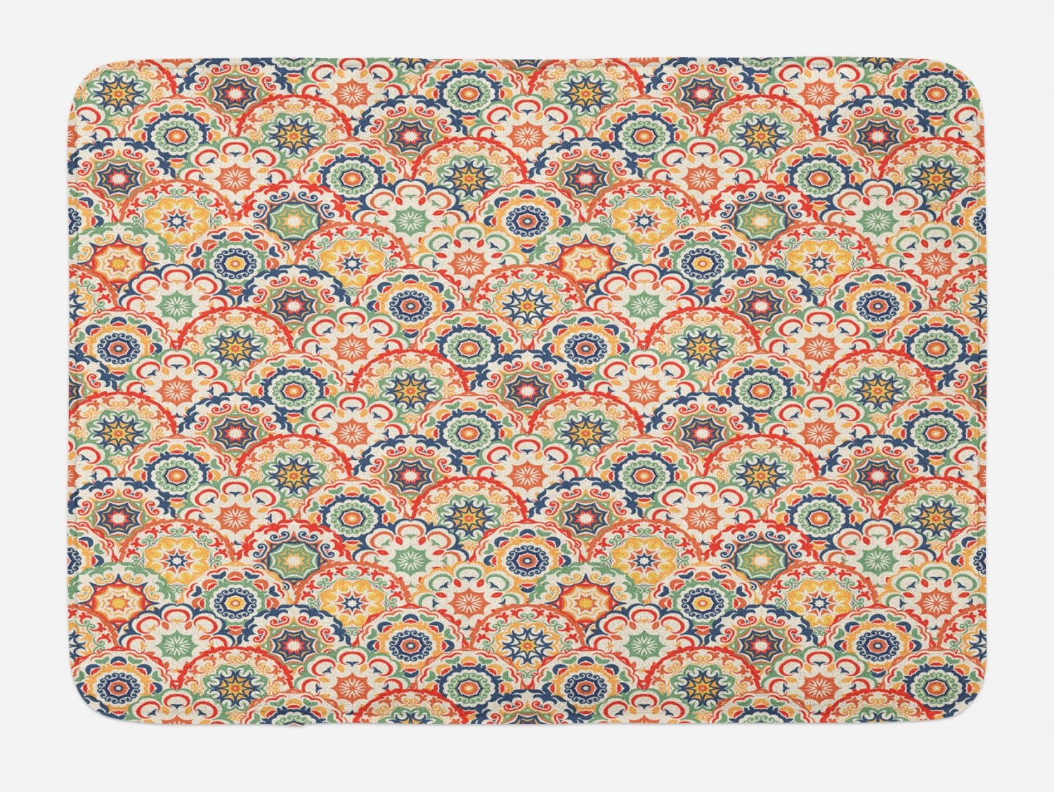Geometric Bath Mat, Oriental Floral Display in Old Fashioned ...