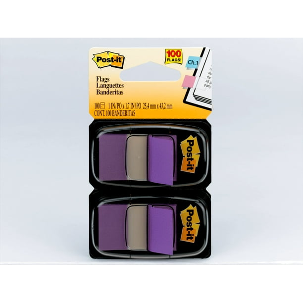 Post-it 1" Wide Flags, Purple, 50/Dispenser, 2 Dispensers/Pack ...