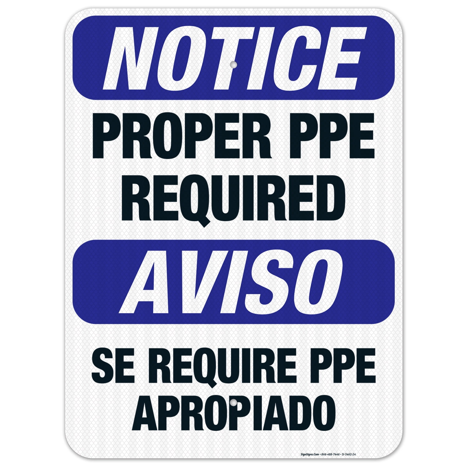 Bilingual Proper PPE Required Sign, OSHA Sign, 18x24 Reflective ...