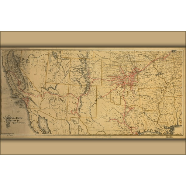 24"x36" Gallery Poster, map of Atchison, Topeka and the Santa Fe ...