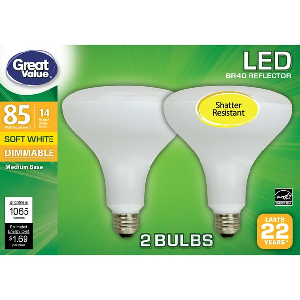 Great Value LED Light Bulb, 14 Watts (85W Equivalent) BR40 Floodlight ... Great Value LED Light Bulb, 14 Watts (85W Equivalent) BR40 Floodlight ...