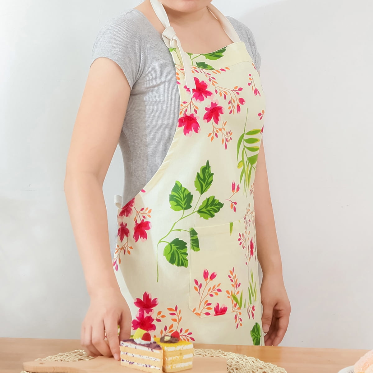 Travelwant Cooking Apron Pink Flowers Apron with Pockets, Floral Apron ...