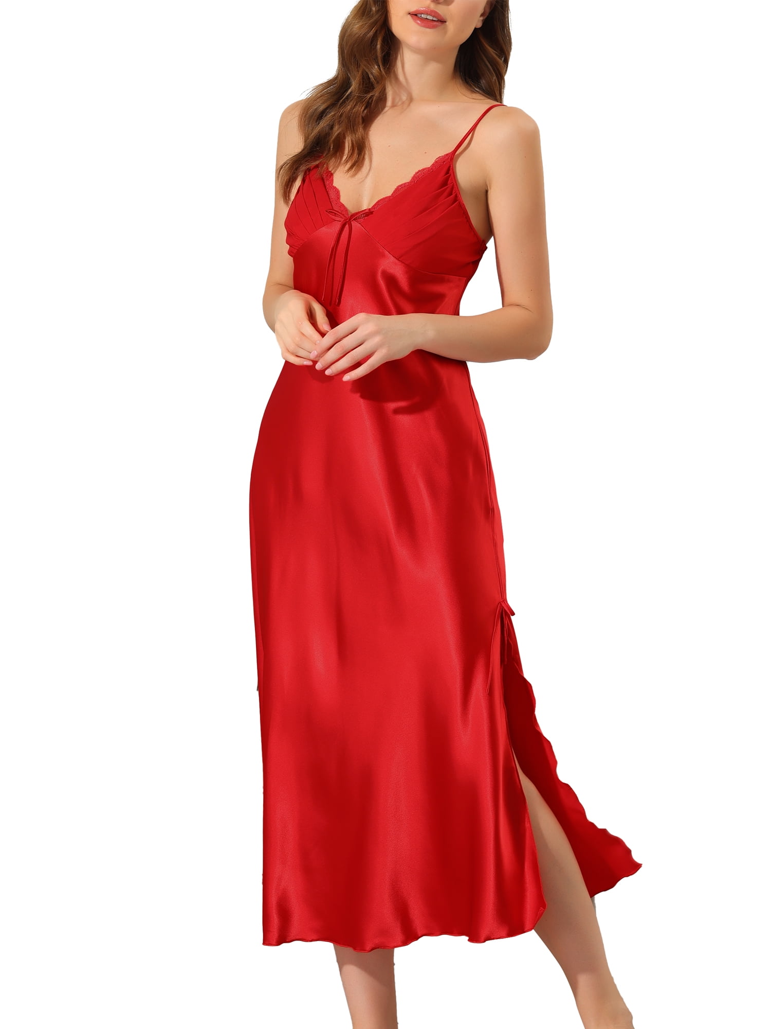 cheibear Women's Satin Pajama V Neck Nightdress Soft Midi Lounge Dress ...