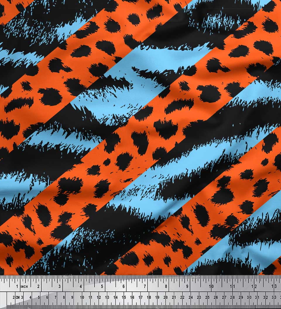 Soimoi Blue polyester Crepe Fabric Leopard & Wild Animal Skin Print ...