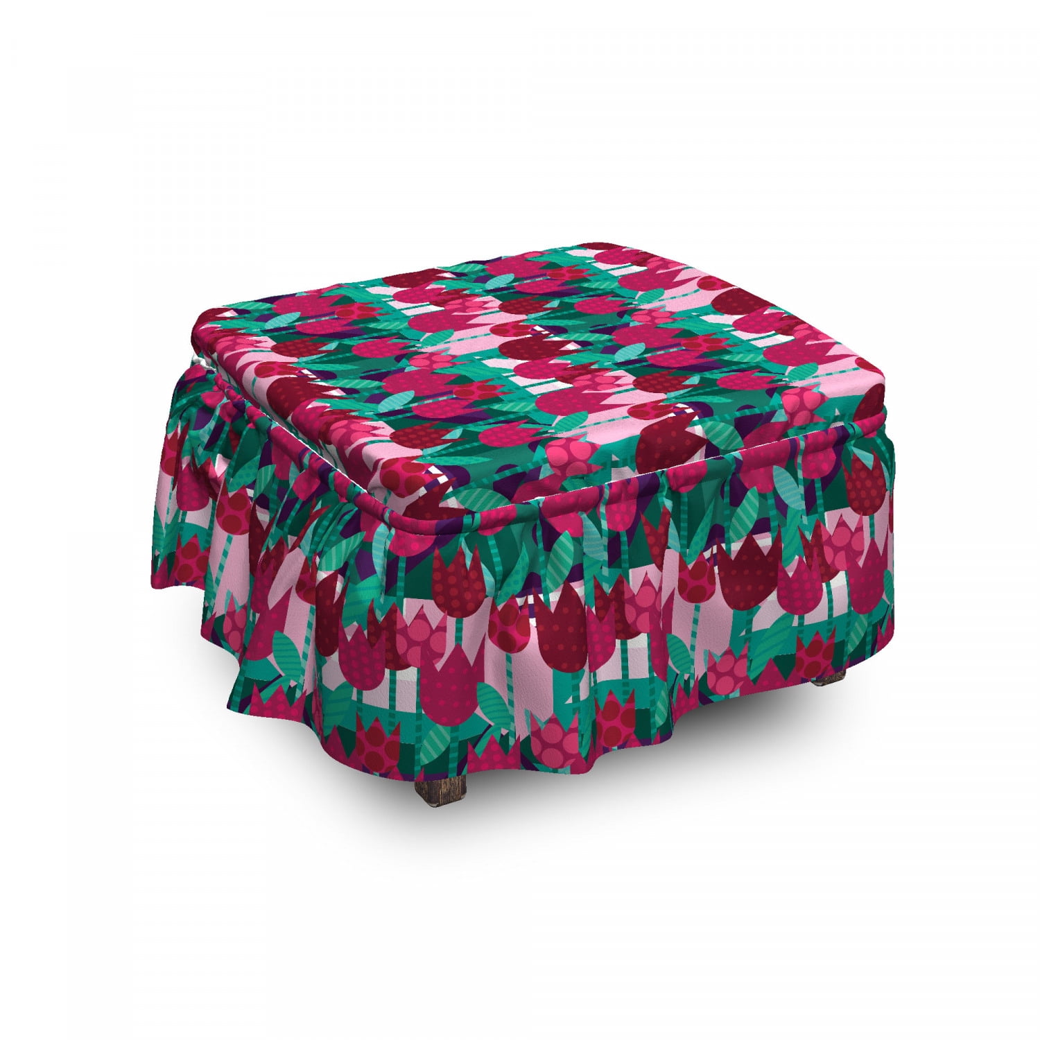 Floral Ottoman Cover, Abstract Tulips Flowers, 2 Piece Slipcover Set ...